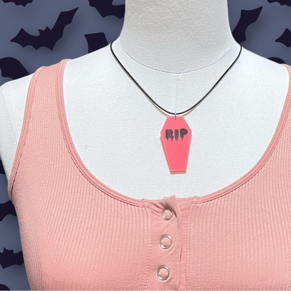 Jewelry | Rip Coffin Halloween Necklace Pink Pastel Goth Rest In Peace ...